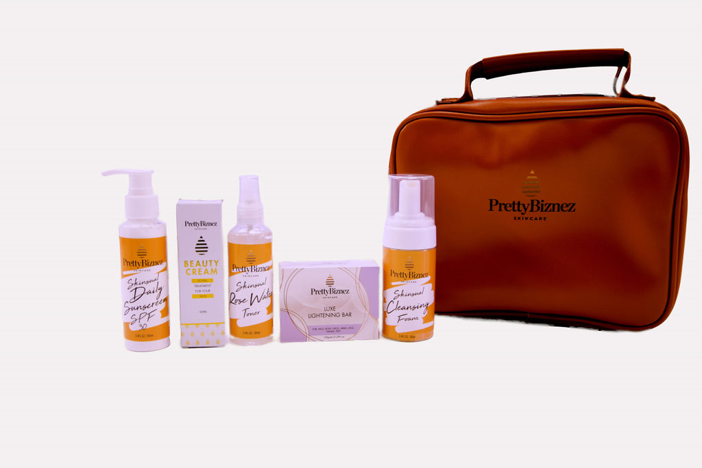 Luxe Glow Radiance Essentials Kit with Leather Toiletry Bag – Pretty Biznez
